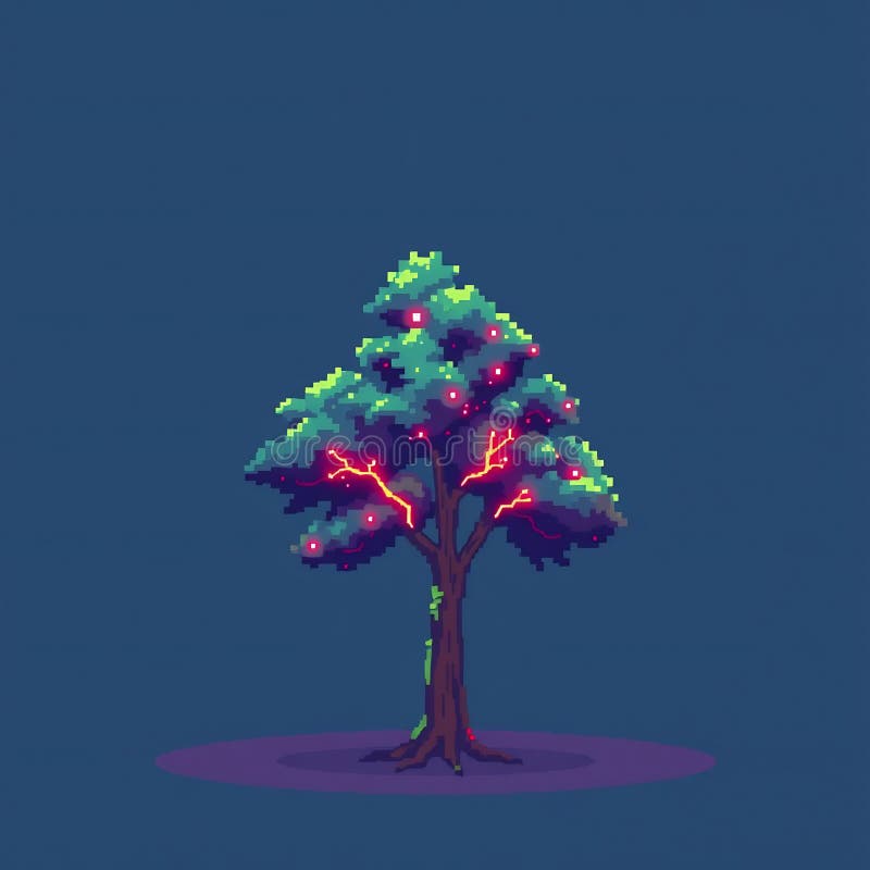 Retro 90s Pixelated Tree: a Nostalgic Design with Soft Neon Glow Stock ...