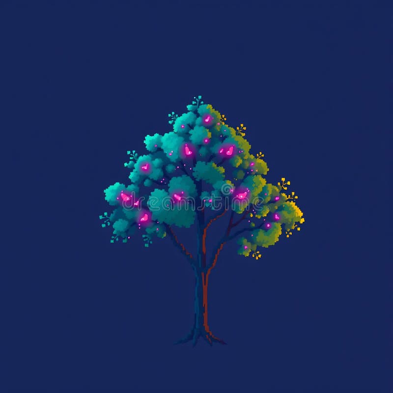 Retro 90s Pixelated Tree: a Nostalgic Design with Soft Neon Glow Stock ...