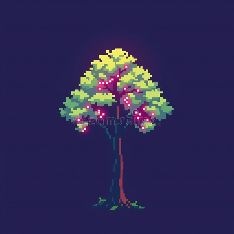 Retro 90s Pixelated Tree: a Nostalgic Design with Soft Neon Glow Stock ...
