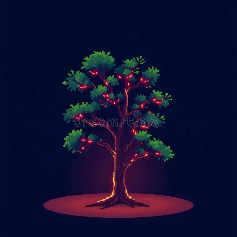 Retro 90s Pixelated Tree: a Nostalgic Design with Soft Neon Glow Stock ...