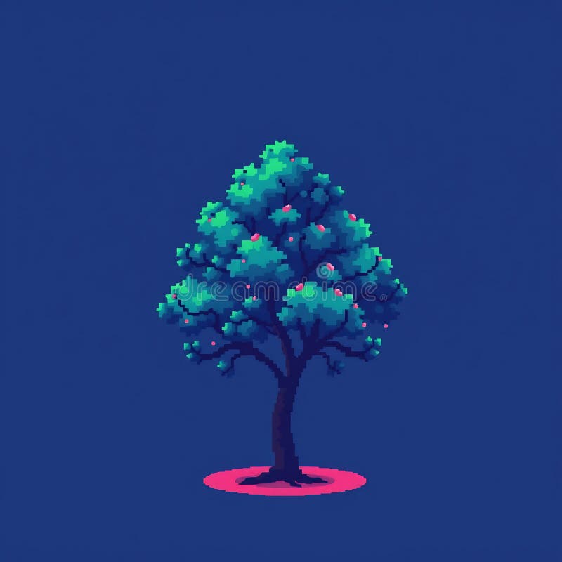Retro 90s Pixelated Tree: a Nostalgic Design with Soft Neon Glow Stock ...