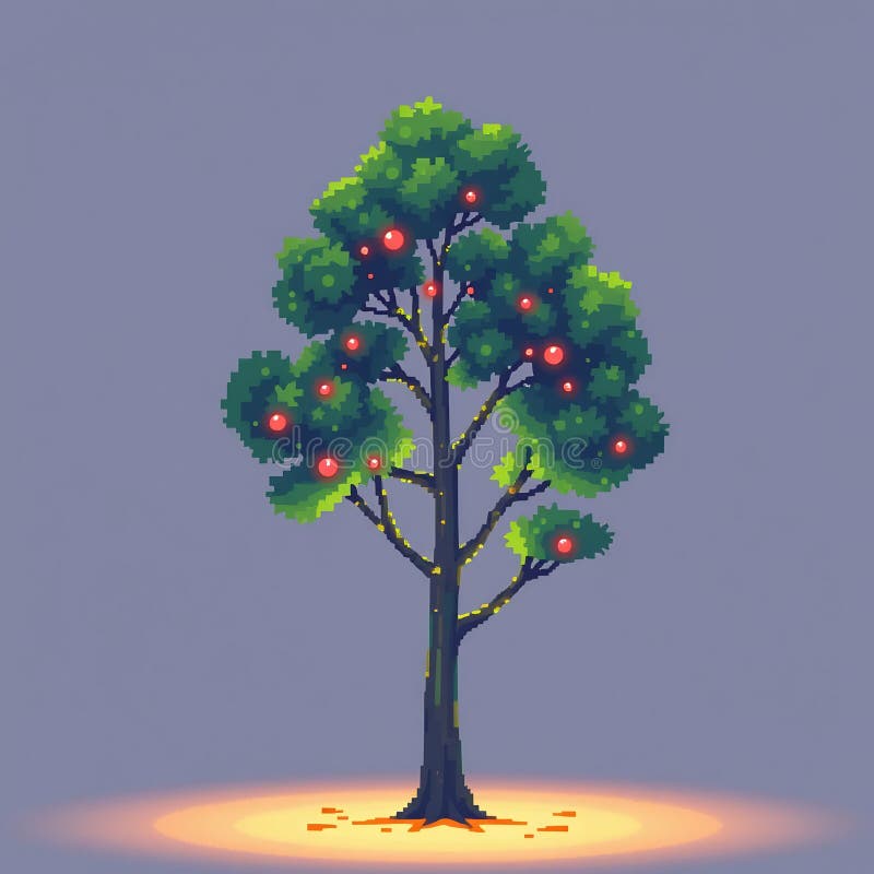 Retro 90s Pixelated Tree: a Nostalgic Design with Soft Neon Glow Stock ...