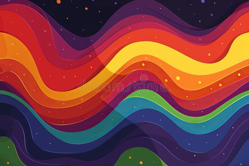 Retro 1970s Rainbow Groovy Wavy Line Abstract Background Design for ...