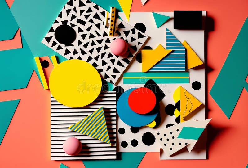 Retro 1980s or 90s Trendy Paper Collage Background Pattern. Generative ...