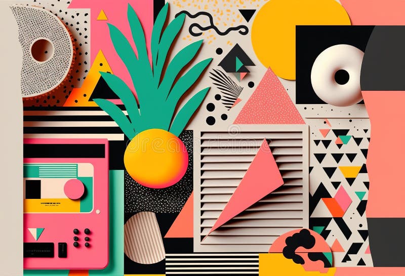 Retro 1980s or 90s Trendy Paper Collage Background Pattern. Generative ...