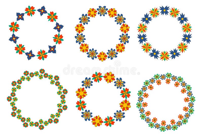 Retro 70s Set of Flower Frames, Vector, Ornament, Decorative Frame ...