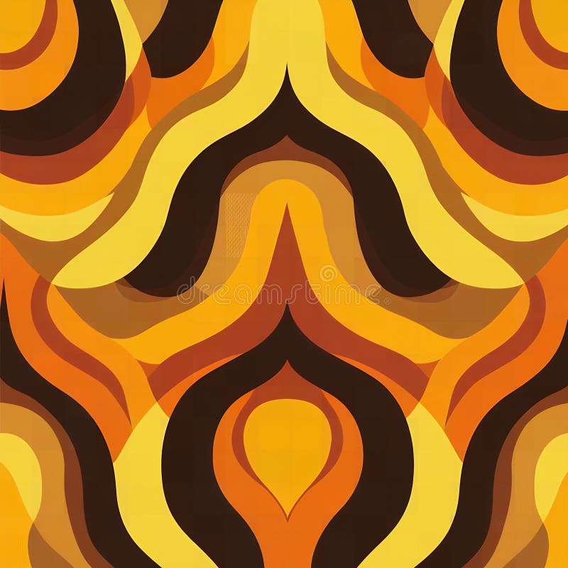 Retro 70s Style Abstract Background Orange Yellow Brown Swirls Pattern ...