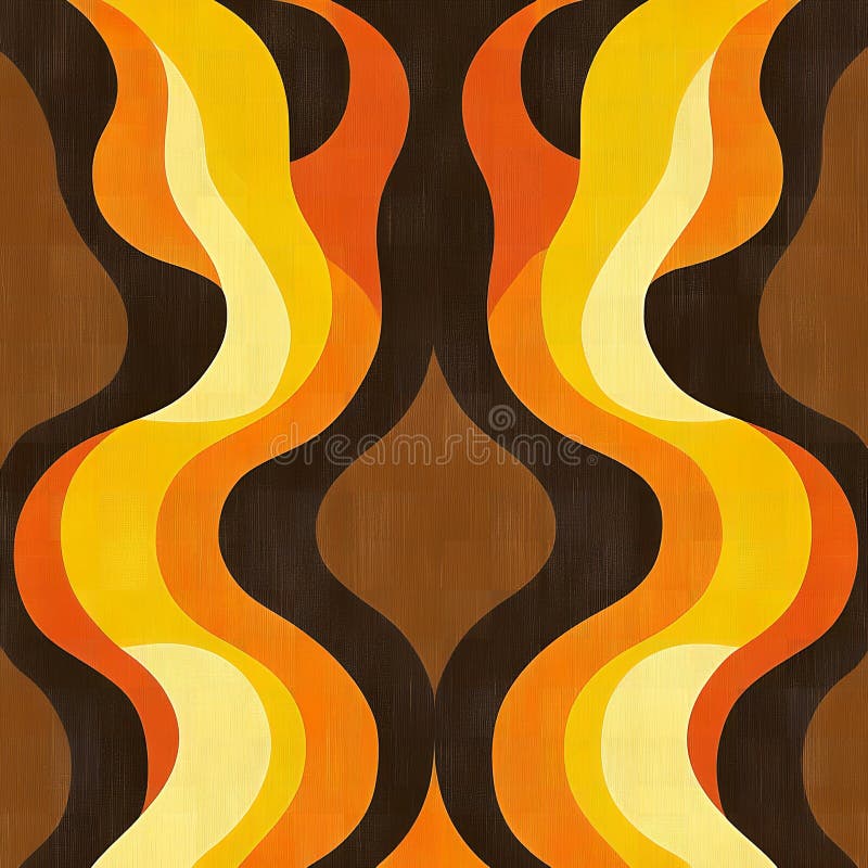 Retro 70s Style Abstract Waves Pattern Brown Orange Yellow Design ...