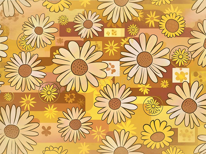 Retro 70s Style Floral Pattern with Daisy Motifs Stock Illustration ...