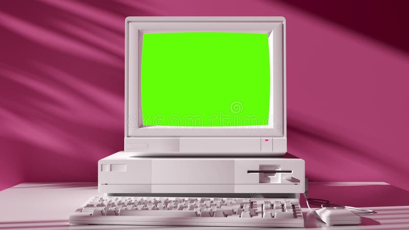 Retro 90s Style Old School Computer with Green Screen Technology Mockup ...