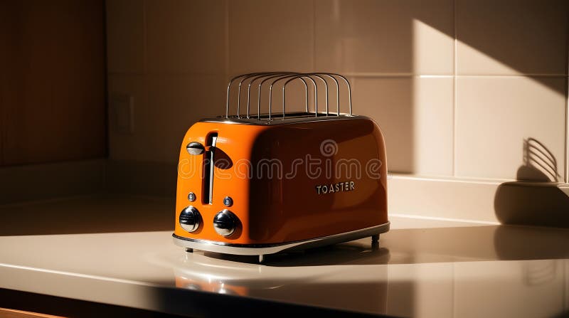 A Retro 1970s-style Orange Toaster on a Clean Countertop is Generated ...