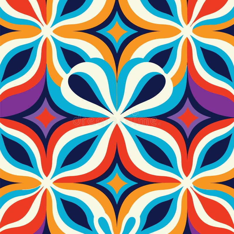 Retro 70s Symmetric Pattern: Vector Illustration Design for Nostalgic ...