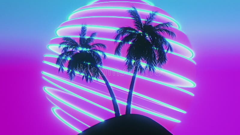 Retro 80s Synthwave Palm Trees and Sun. VJ Loop Stock Footage - Video ...