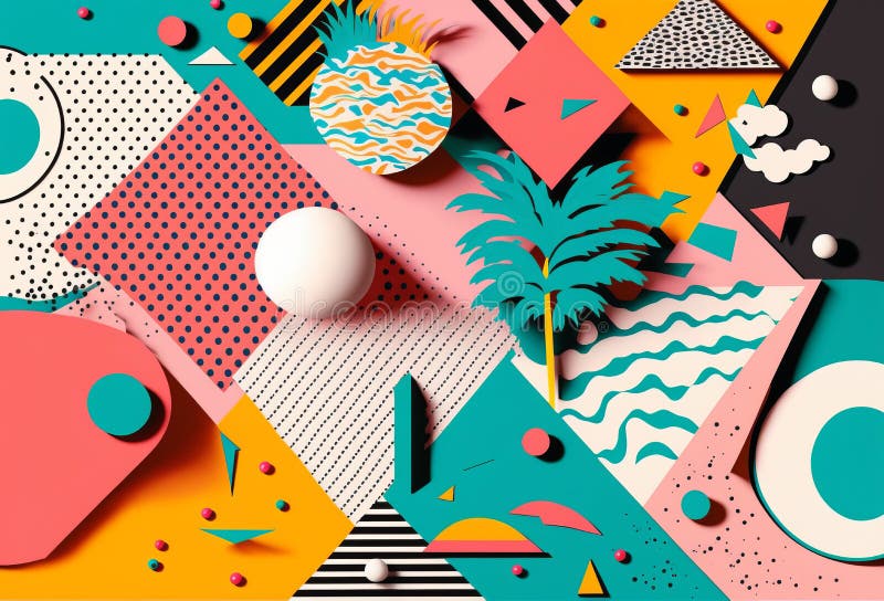 Retro 1980s or 90s Trendy Paper Collage Background Pattern. Generative ...