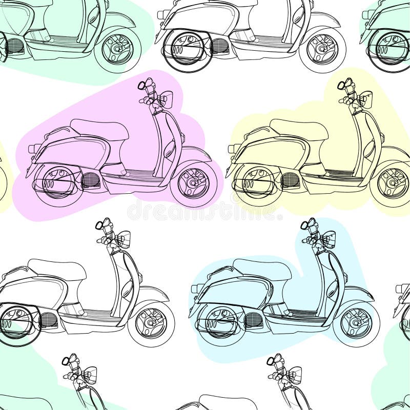 Retro Scooter Vector Seamless Pattern Stock Vector - Illustration of ...
