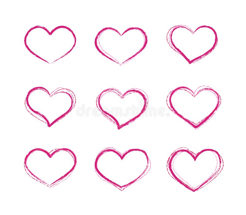Retro Scribble Grunge Vector Heart Symbols Set Stock Vector ...
