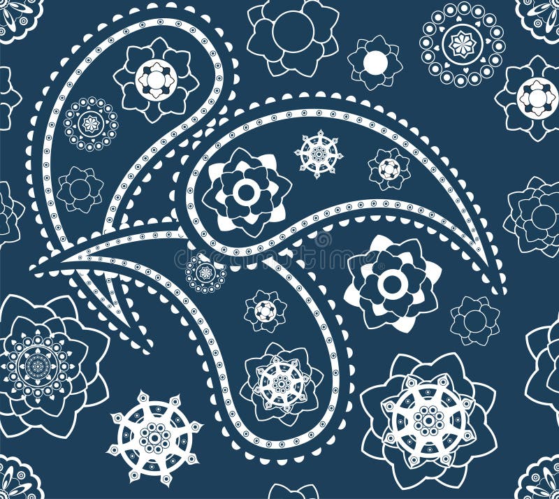 Retro Seamless Indian Blue Paisley Vector Pattern Stock Vector ...