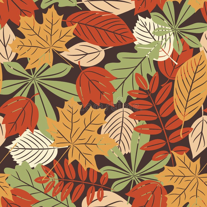 Retro Seamless Pattern with Autumn Leaves Stock Vector - Illustration ...