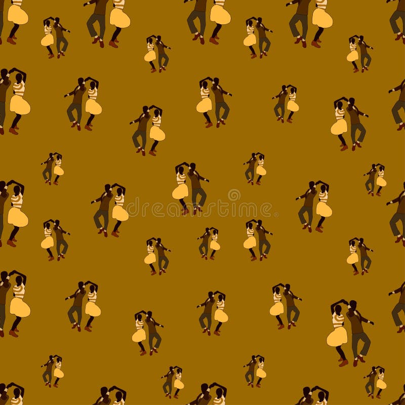 Retro Seamless Pattern with Dancing Jazz Ethnic People. Couple of ...