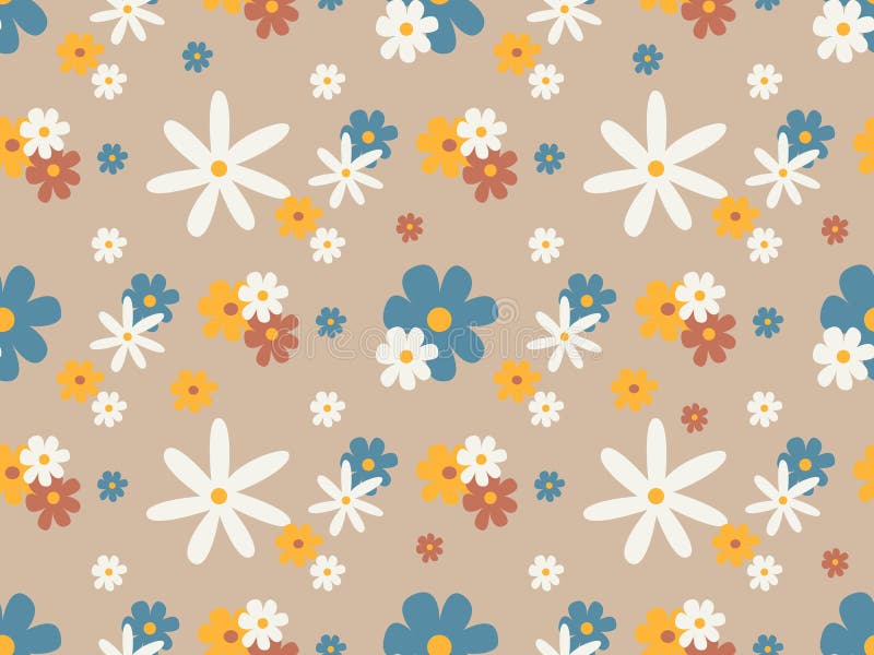 Retro Seamless Pattern with Flowers. Cartoon Funky Flowers. Vintage ...