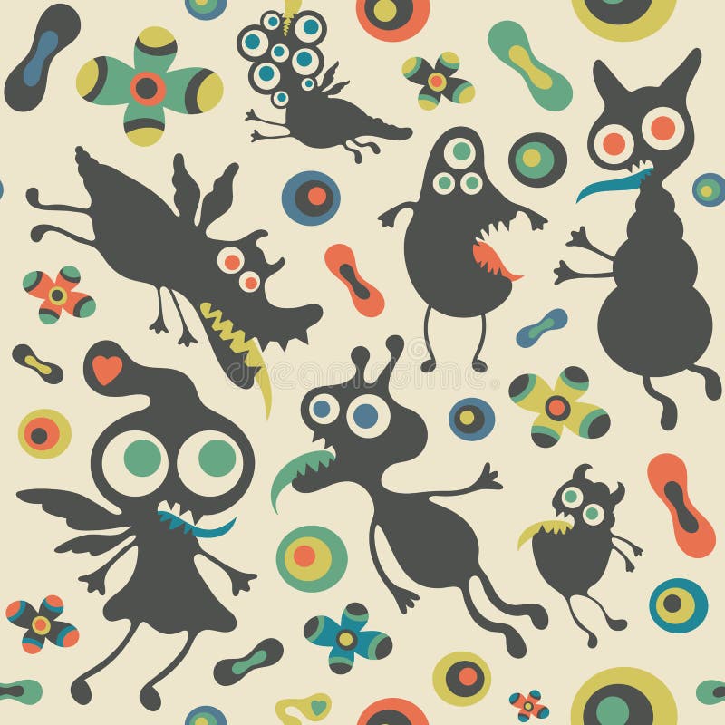 Cute Monsters Seamless Pattern. Stock Vector - Illustration of babushka ...