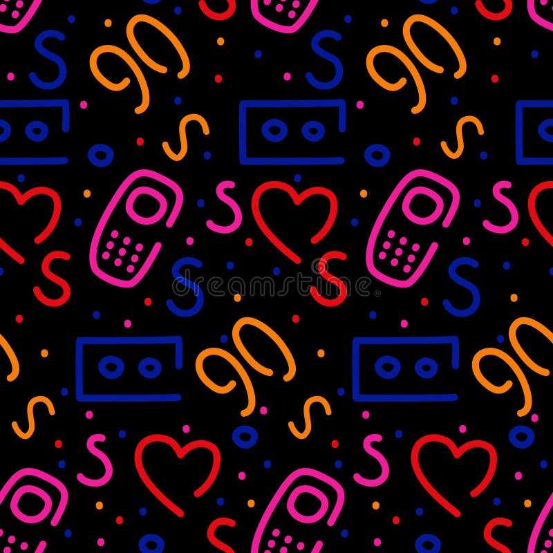 Retro Seamless Pattern with 90s Style Squiggle Stock Illustration ...
