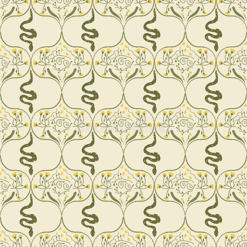 Retro Seamless Pattern with Snake. Vintage Damask Ornament. Vector ...