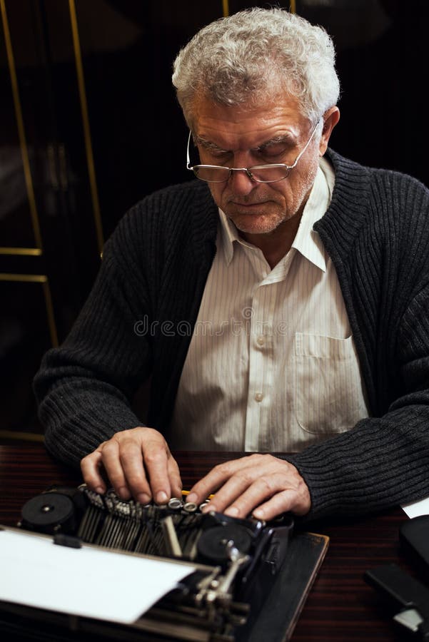 Retro Senior Man writer stock photo. Image of typewriter - 38540168