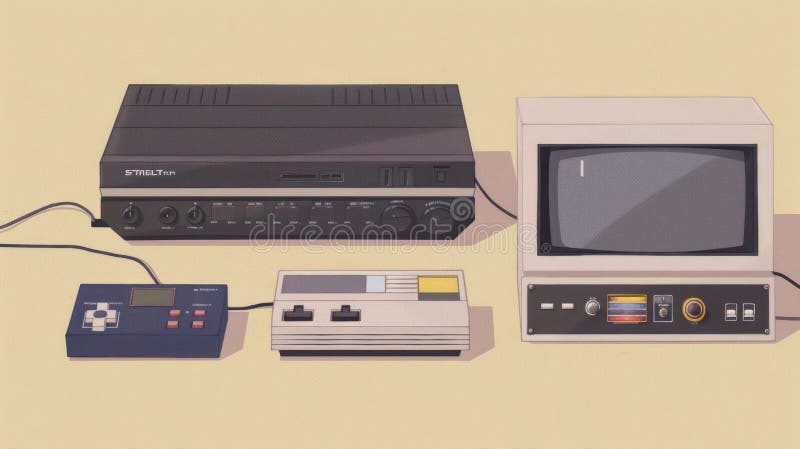 A Retro Setup Featuring a Cassette Player, Game Controller, and Vintage ...