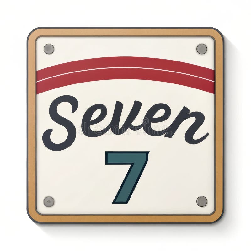 Retro Seven Sign Square Frame, Vintage Typography, Number 7, Red Stripe ...