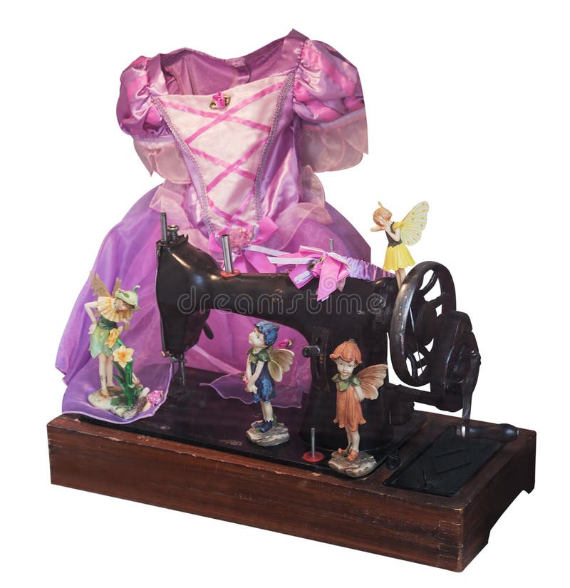 Old Retro Sewing Machine, Needle with Thread, Scissors and Thimble ...