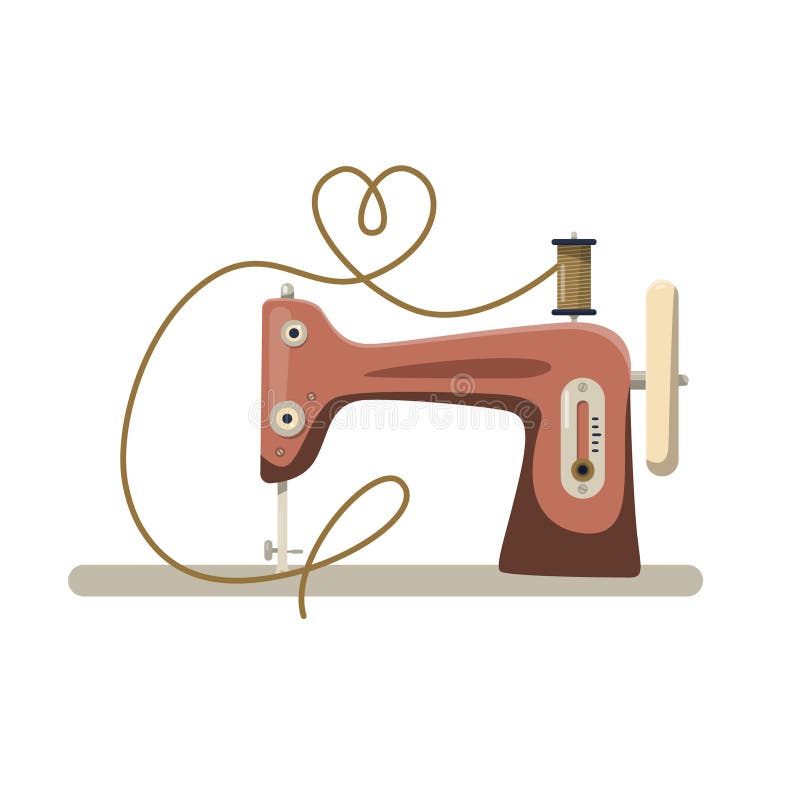 Retro Sewing Machine with Heart Shape on Thread Stock Illustration ...