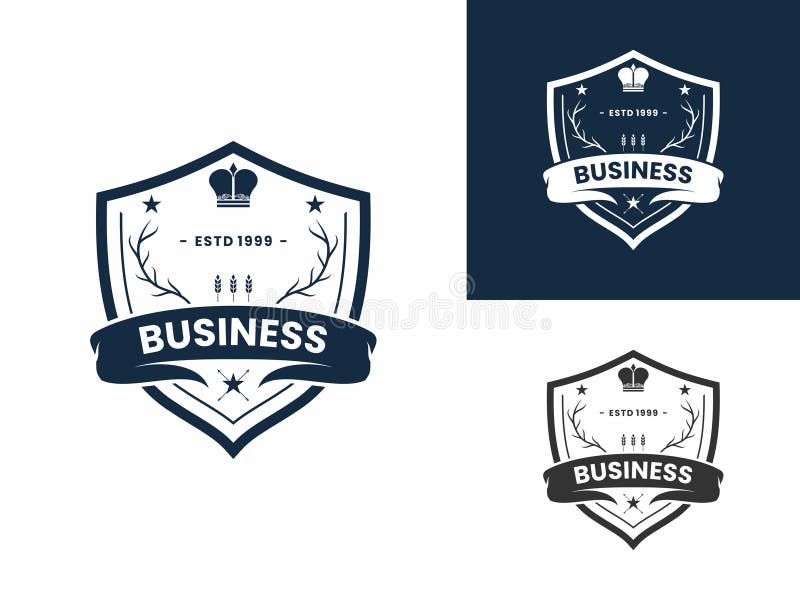 Retro Shield with Crown and Dry Branches Logo Design Vector Template ...