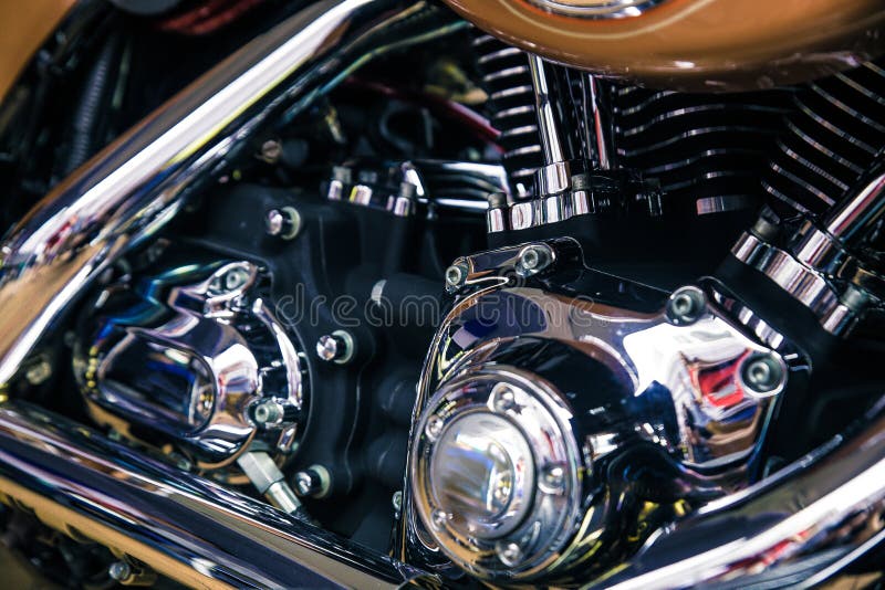 Retro Shiny Chrome Motorcycle Moto Engine Image. Stock Photo - Image of ...