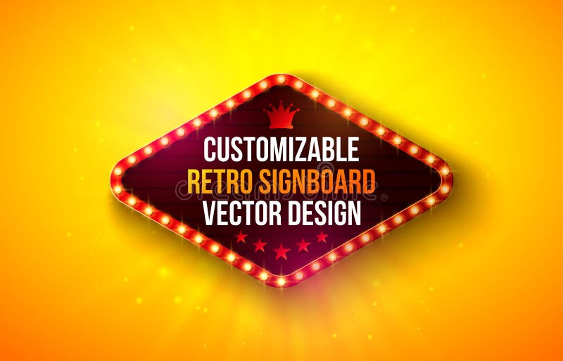 Retro Signboard Lightbox Banner Design with Glowing Light Bulb Frame ...