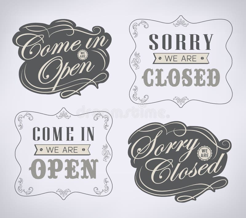 Retro Signs Open and Closed. Vector Illustration. Stock Illustration ...