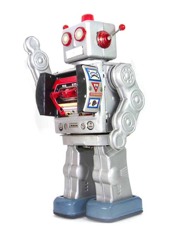 Retro Silver Robot is Waving Isolated Stock Image - Image of hand ...