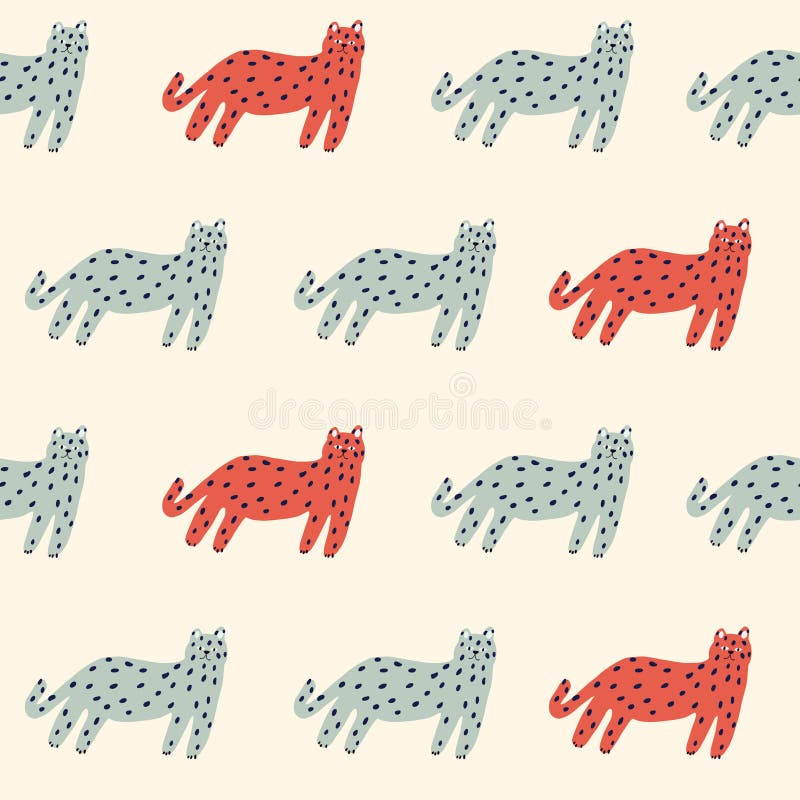 Retro Simple Cat Illustration Motif Seamless Repeat Pattern Stock ...