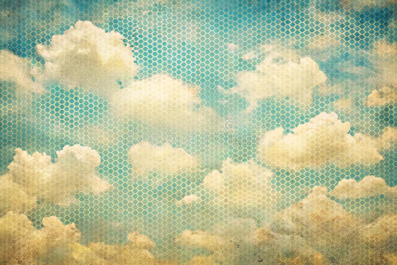Retro Sky Pattern on Old Paper Texture. Raster Halftone Vintage Clouds ...