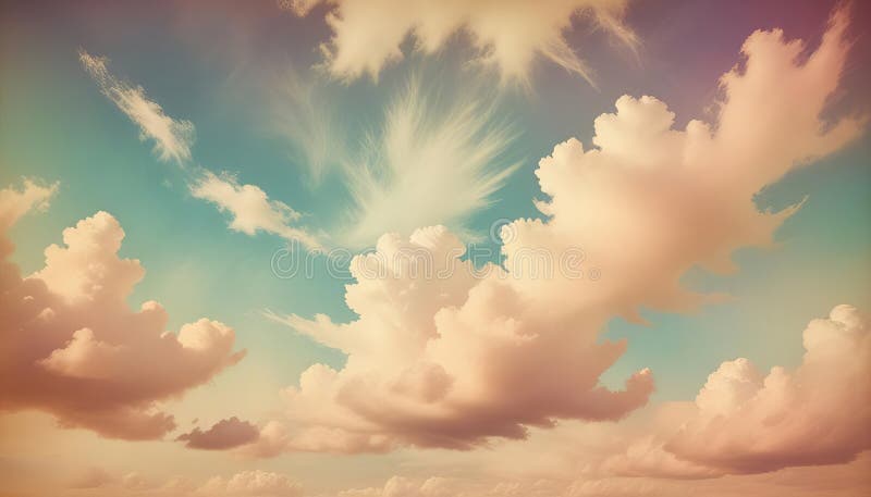 Retro Sky Pattern on Old Paper Texture. Vintage Clouds Stock ...