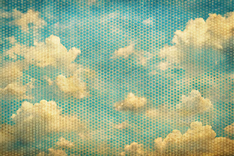 Retro Sky Pattern on Old Paper Texture with Vintage Clouds Stock ...