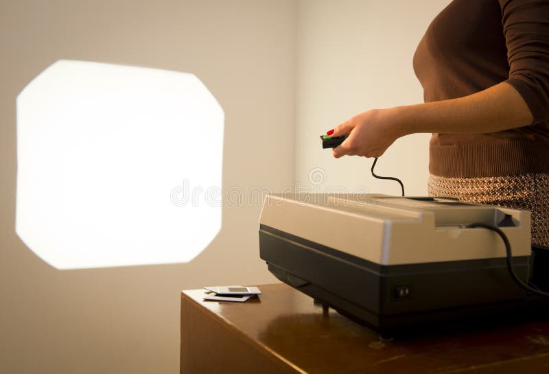 Retro Slide Projector Woman Stock Image - Image of girl, projector ...