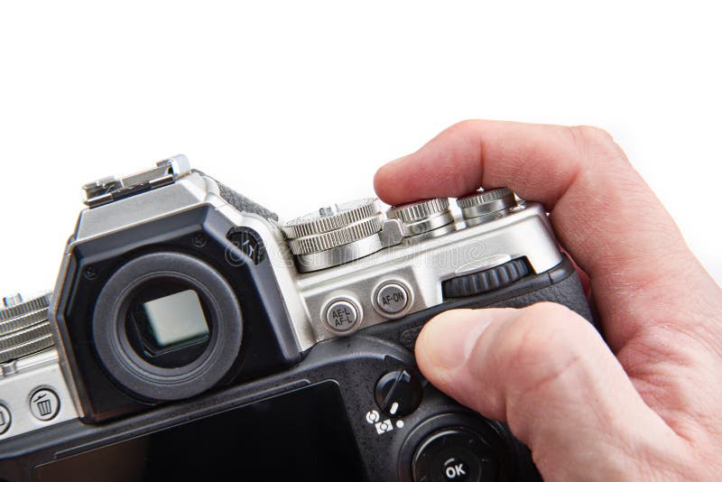 Retro SLR Camera in Hands of Photographer Isolated Stock Image - Image ...