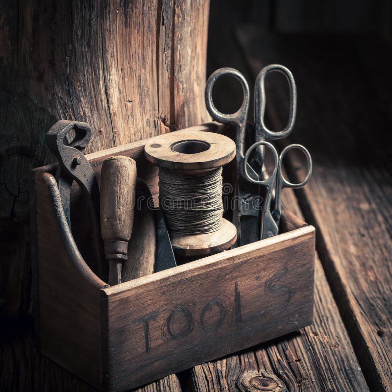 Retro Small Set of Tools in a Wooden Workshop Stock Photo - Image of ...