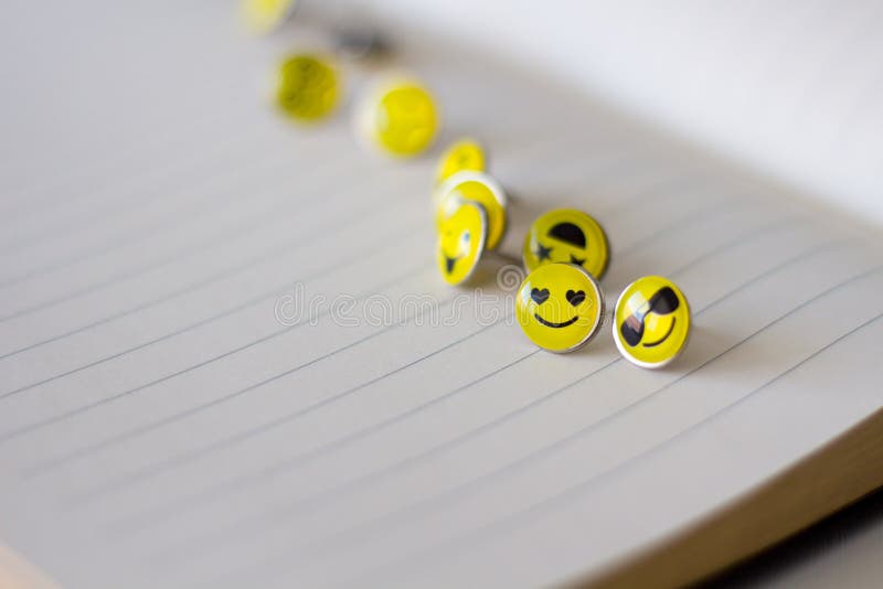 Retro Smiley Face Emoticon Push Pins Stock Image - Image of work ...