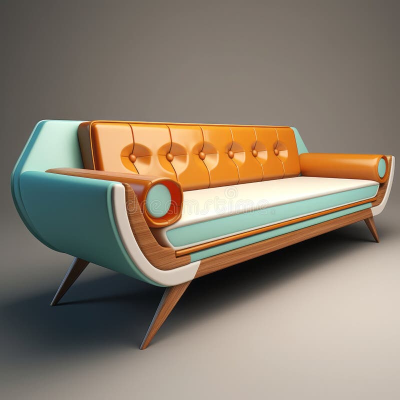 Retro Sofa Design: Mid-century Inspired Couch with Offbeat Whimsy Stock ...