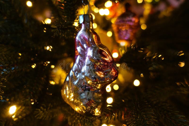 Retro Soviet Glass New Year and Christmas Tree Toy on the Tree Stock ...