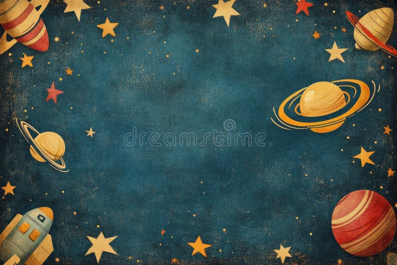 Retro Space Background Featuring Planets, Stars, and Rocket Ship ...