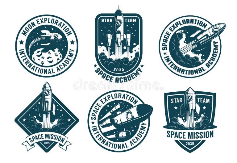 Retro Space Badges Set. Astronaut Emblems Stock Vector - Illustration ...
