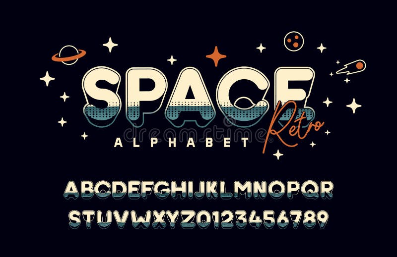 Retro Space Font. Vintage Alphabet Vector for Graphic Design Stock ...